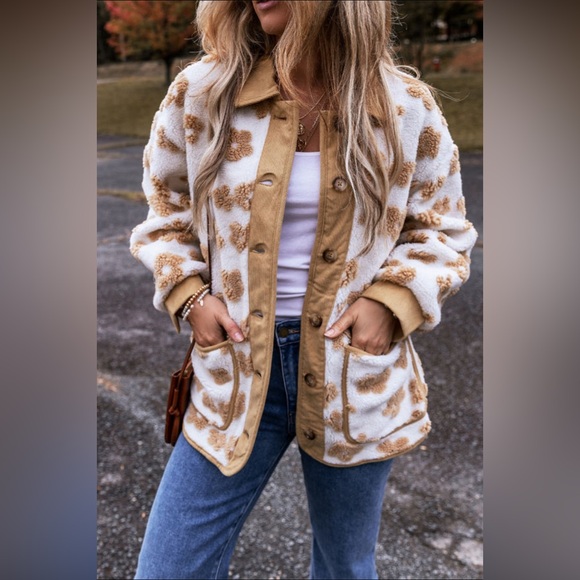 Jackets & Coats | Belle French Beige Cute Flower Pattern Button Up ...